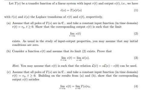solved let t s be a transfer function of a linear system