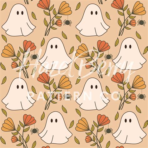 Retro Ghosts Seamless Pattern Digital Download Floral Ghost Seamless