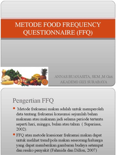 Metode Food Frequency Questionnaire Ffq Pdf