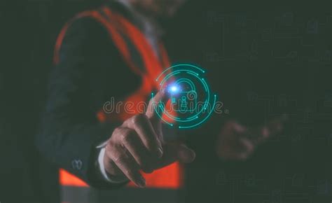 Businessman Touching Padlock In Concept Of Cyber Security Internet Privacy Data Protection Stock