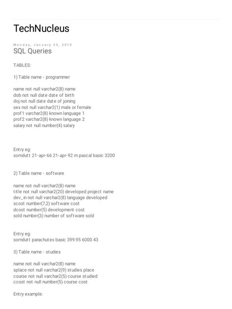 Technucleus Sql Queries Pdf Information Technology Software