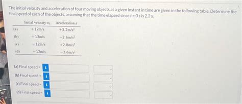 solved the initial velocity and acceleration of four moving