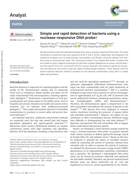 Pdf Simple And Rapid Detection Of Bacteria Using A Nuclease Responsive Dna Probe