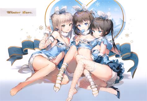 Anmi Barefoot Blue Eyes Bow Breasts Brown Eyes Brown Hair Dress