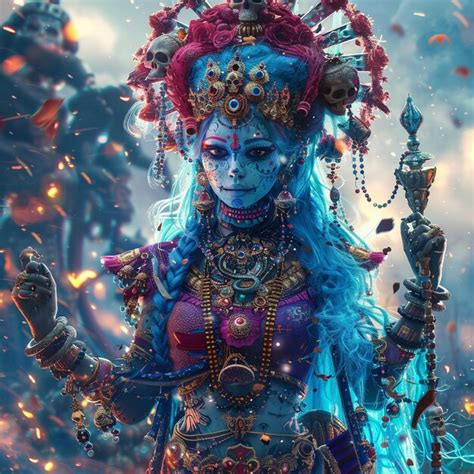 Create Goddess Deva Kali Her Wearing A Garland Of Skulls Her Have A