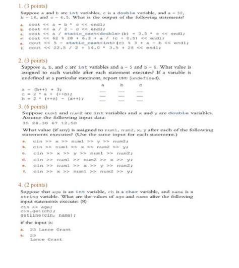 Solved 1 3 Points Suppose A And B Are Int Variables C Is