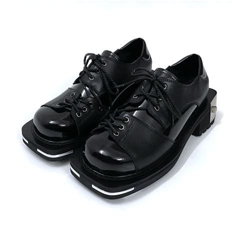 남성용 진짜 가죽 캐주얼 청키 힐 신발 남성용 다크 패션 일본 한국 스트리트웨어 펑크 진짜 소가죽 신발