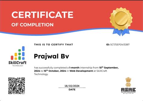 Prajwal Bv On Linkedin Careermilestone Webdevinternship Skillcrafttechnology Internship