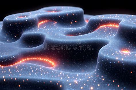 Abstract Cosmic Landscape With Glowing Particles And Smooth Waveforms