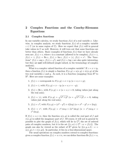 complex functions and the cauchy riemann equations docsity