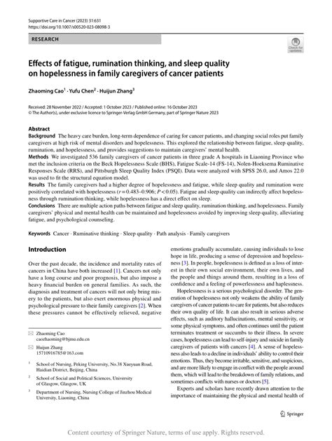 Effects Of Fatigue Rumination Thinking And Sleep Quality On