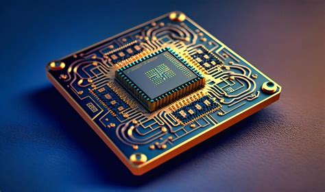 Premium Photo A Tiny Square Microchip With An Intricate Pattern Of Gold Wiring And Electronic