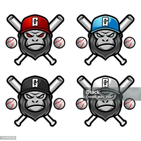 고릴라 원숭이 마스코트 야구 팀 로고 디자인 벡터는 배지 엠블럼 및 티셔츠 인쇄를 위한 현대적인 그림 개념 스타일을 가지고 있습니다 현대 고릴라 로고 일러스트 레이 션