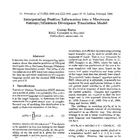 Incorporating Position Information Into A Maximum Entropyminimum Divergence Translation Model
