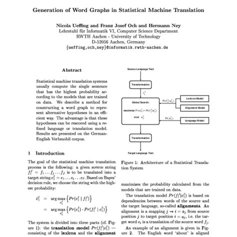 Generation Of Word Graphs In Statistical Machine Translation Acl
