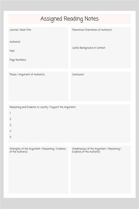 Free Assigned Reading Notes Printable