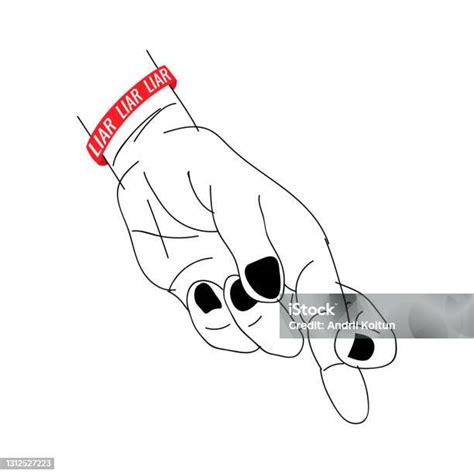 손가락은 빨간색 거짓말쟁이 팔찌와 스케치를 교차 흰색 배경에 고립 낙서 거짓말 약속 행운에 거짓 미신 기호 로고 아이콘 벡터 일러스트레이션 부정직에 대한 스톡 벡터 아트 및