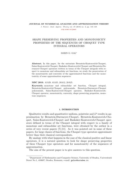 Pdf Shape Preserving Properties And Monotonicity Properties Of The Sequences Of Choquet Type