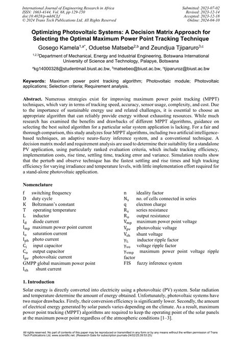 Optimizing Photovoltaic Systems A Decision Matrix Approach For Selecting The Optimal Maximum
