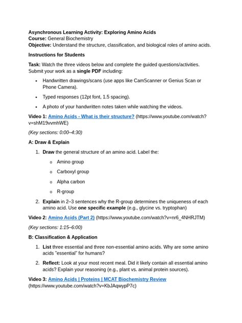 Asynchronous Learning Activity Amino Acid Pdf