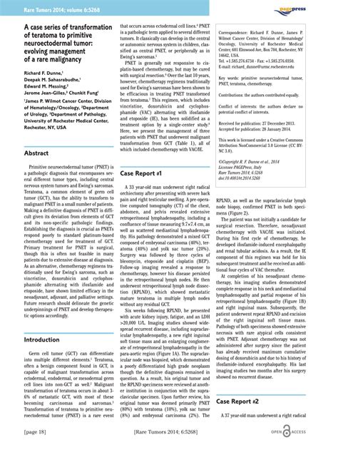 Pdf A Case Series Of Transformation Of Teratoma To Primitive Neuroectodermal Tumor Evolving