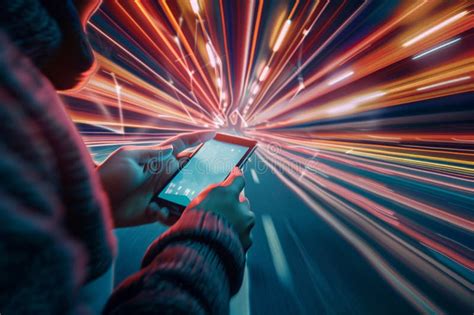 Person Using Smartphone With Fast Internet Connection Speed Test Stock Image Image Of Screen