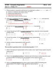 Quiz2 Sol CS 061 Computer Organization Quiz 2 Friday 1 17 Winter 2014 Solution 1 What