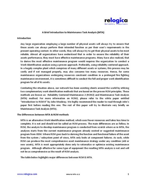 Introduction To Maintenance Task Analysis Pdf Reliability Engineering Systems Engineering