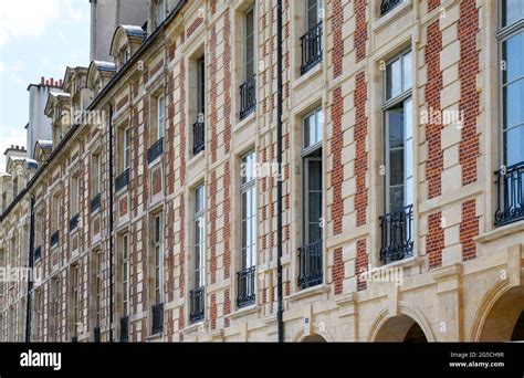 Facades Of Historical Buildings In Marais District Paris France Stock