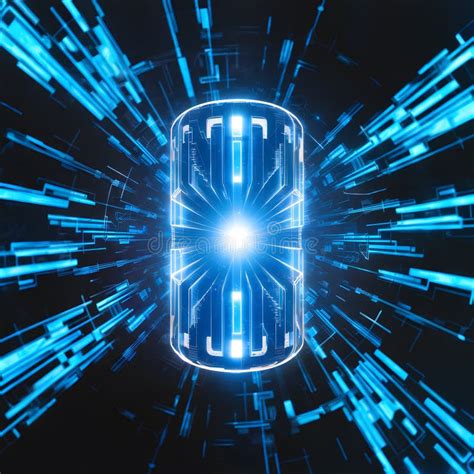 Futuristic Cylindrical Object Emitting Radiant Blue Glow Amidst Digital
