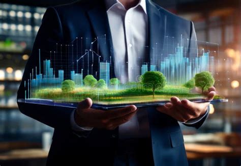 A Businessman Grasps A Model Of A 3d Digital Farm Stock Illustration