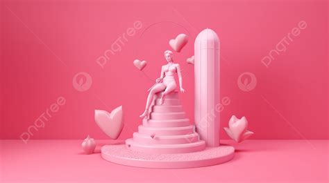 마음이 있는 분홍색 우주 로켓 조각과 3d로 렌더링된 연단에 앉아 있는 슈퍼 히어로 핑크 선물 발렌타인 하트 사랑 배경 배경 일러스트 및 사진 무료 다운로드 Pngtree
