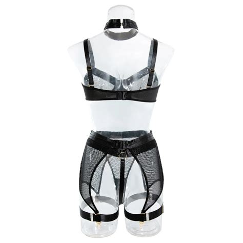 European Cross Border Hot Sexy Underwear Sexy Mesh Stitching Neck Gathering Comfortable Four