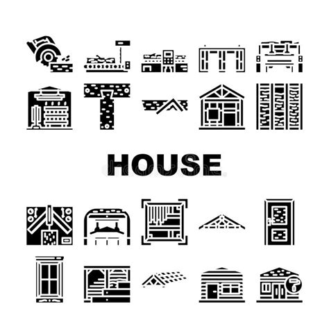 Wood Frame House Construction Icons Set Vector Stock Vector