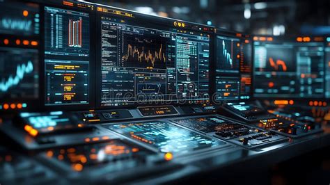 High Tech Trading Dashboard With Multiple Screens Displaying Data And Graphs Vibrant Interface