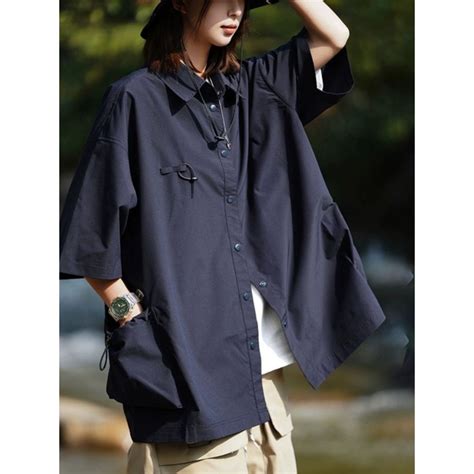 【台灣賣場出貨】夏季日系復古戶外機能工裝短袖襯衫男女設計感大口袋情侶休閒襯衫 蝦皮購物