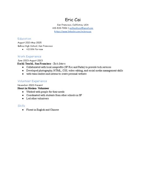 Eric Cai Resume Pdf