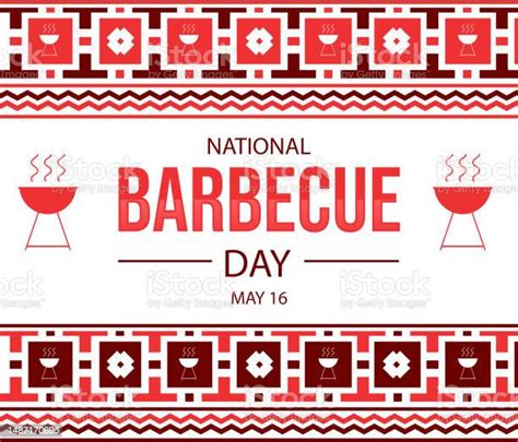 빨간색 타이포그래피와 테두리 디자인이 있는 National Barbecue Day 벽지 고기에 대한 스톡 벡터 아트 및 기타 이미지 고기 굽기 디자인 Istock