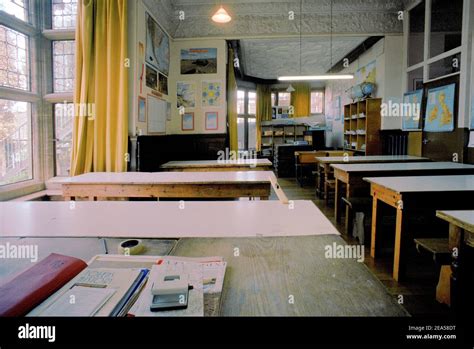 Old Empty Classroom With Desks Stock Photo Alamy