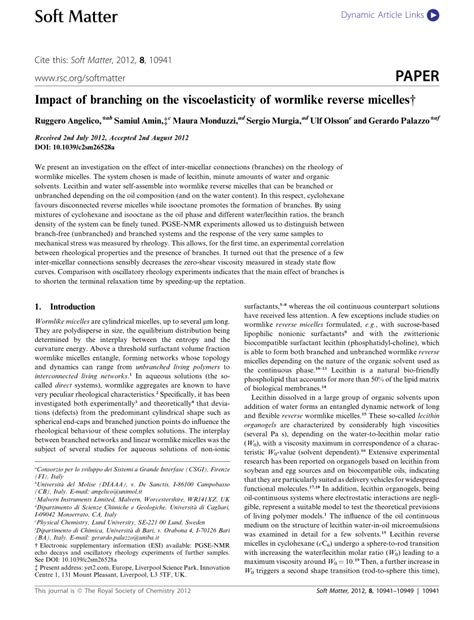 Pdf Impact Of Branching On The Viscoelasticity Of Wormlike Reverse Micelles