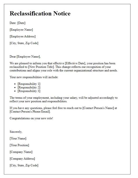 Letter Template For Position Reclassification Notification Free Samples In Pdf Letterin
