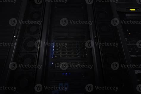 Data Center With Multiple Rows Of Fully Operational Server Racks Modern Telecommunications