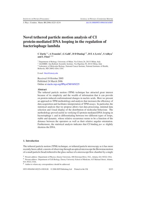 Pdf Novel Tethered Particle Motion Analysis Of Ci Protein Mediated Dna Looping In The