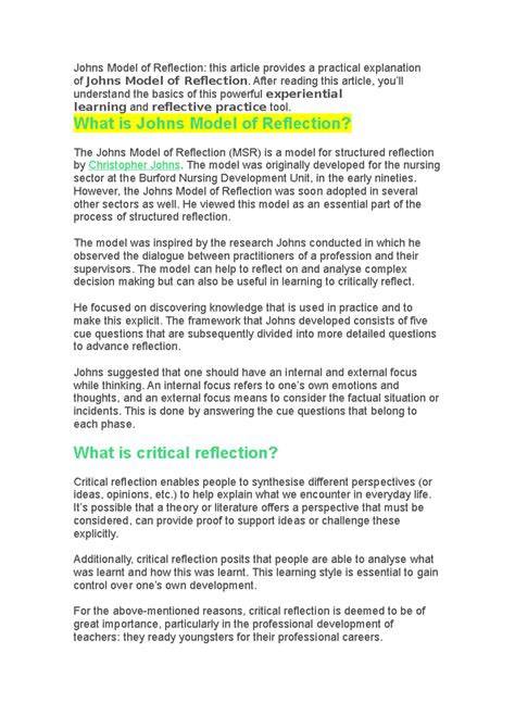 What Is Johns Model Of Reflection At Ronald Pearsall Blog