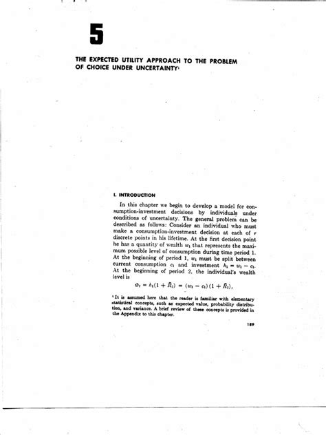 Chapter 5 The Expected Utility Approach To The Problem Of Choice Under