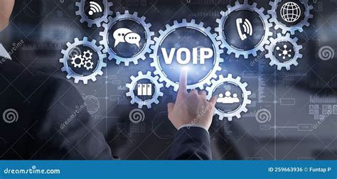 Voip Voice Over Ip Businessman Pressing Virtual Screen Voice Over