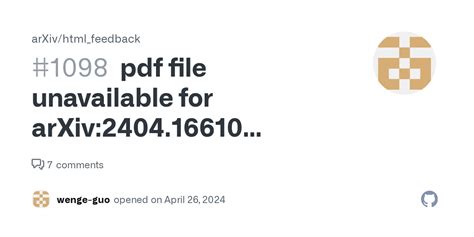 Pdf File Unavailable For Arxiv240416610 Statme · Issue 1098 · Arxivhtmlfeedback · Github