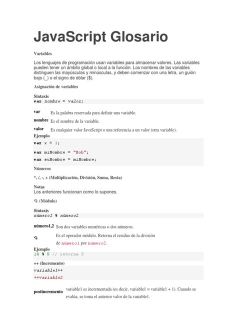 Javascript Glosario Descargar Gratis Pdf Script Java Variable Informática