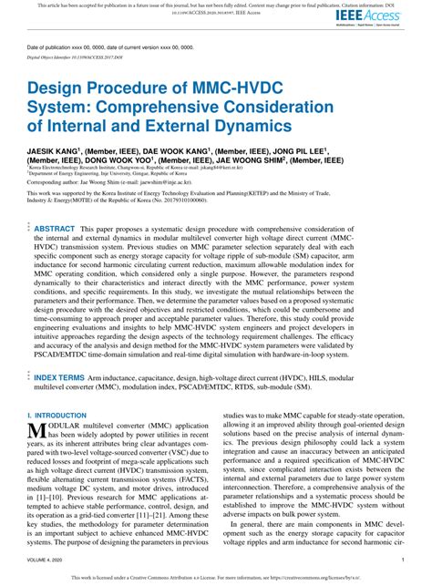 Pdf Design Procedure Of Mmc Hvdc System Comprehensive Consideration Of Internal And External