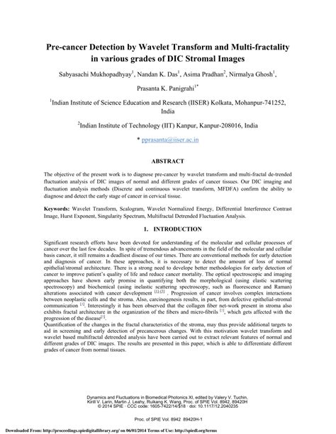 pdf pre cancer detection by wavelet transform and multi fractality in